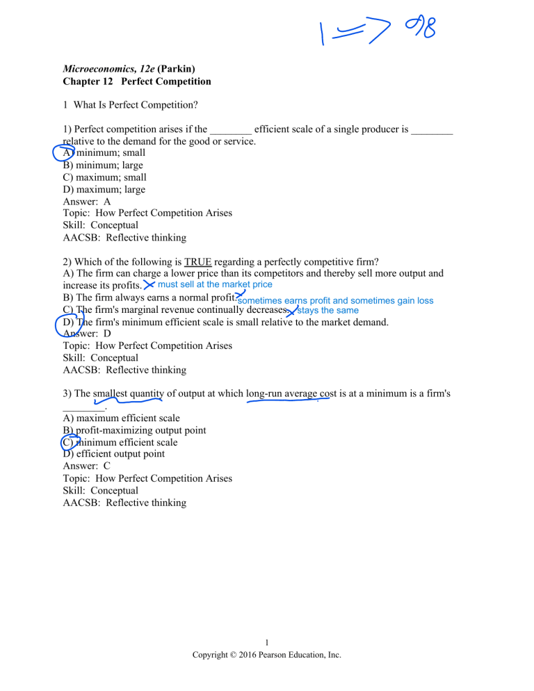 Perfect Competition: Microeconomics Chapter 12 Concepts & Questions