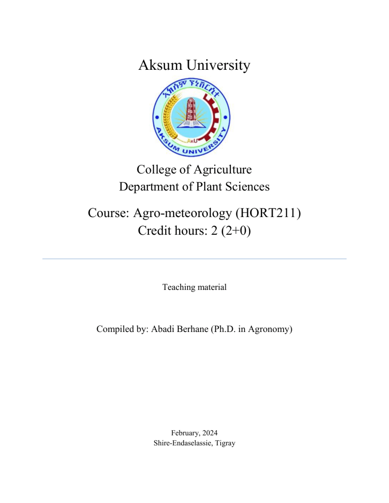 Agro-meteorology (HORT211) Teaching Material | Aksum University