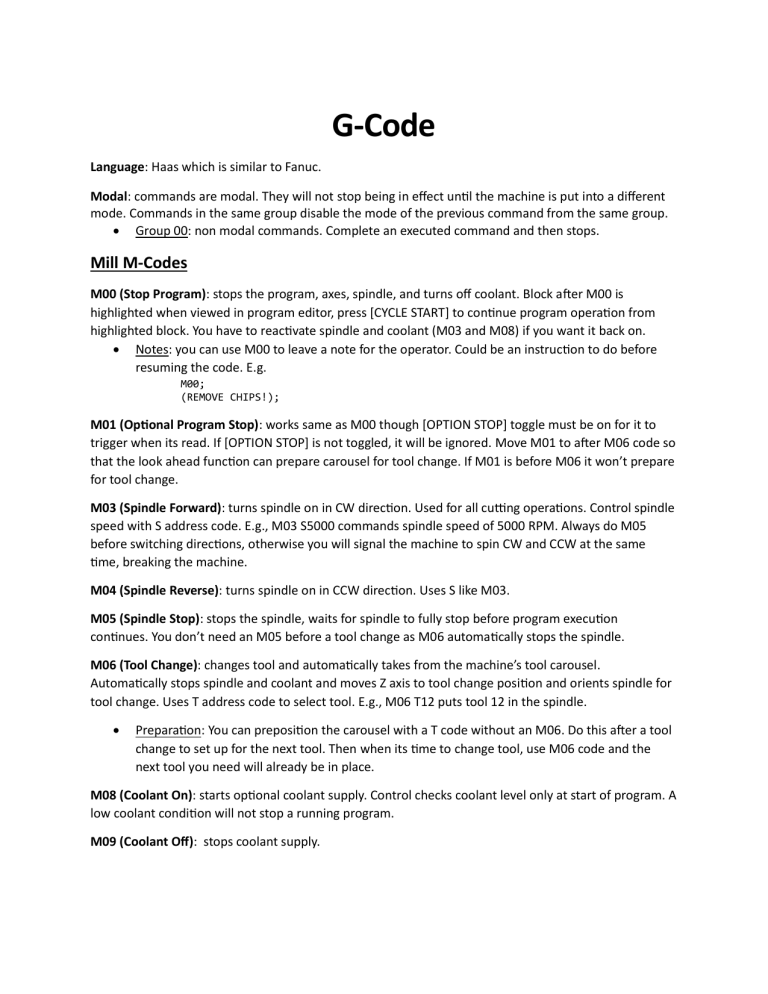 G-Code Reference Guide: Haas & Fanuc Mill M-Codes & G-Codes