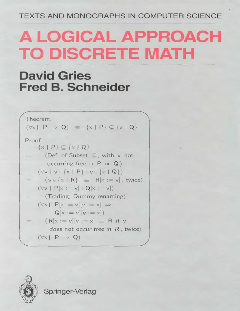 A Logical Approach to Discrete Math: Gries & Schneider Textbook
