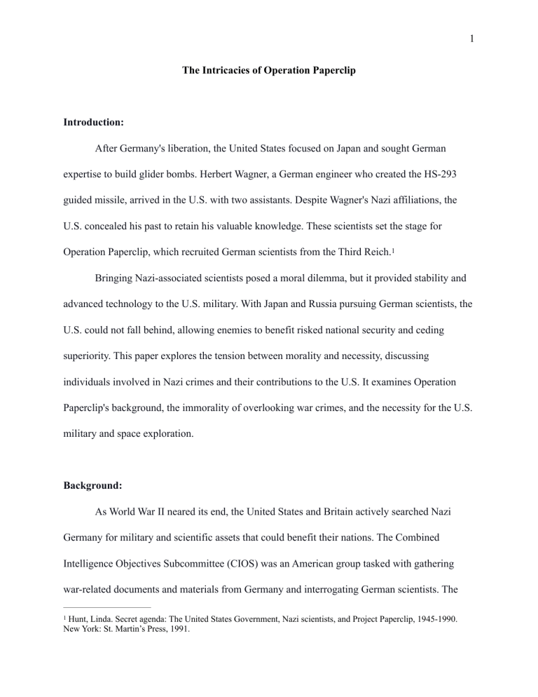 Operation Paperclip: Nazi Scientists, US Military, and Cold War Ethics