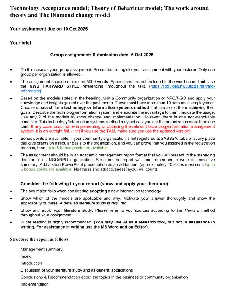 University Assignment: Technology Acceptance & Change Models for NGOs