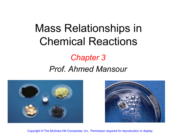 Mass Relationships in Chemical Reactions: Stoichiometry & Moles