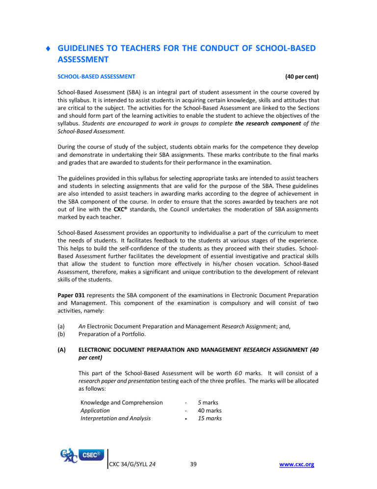 SBA Guidelines for Teachers: Electronic Document Preparation & Management