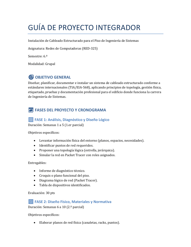 Cableado Estructurado: Guía de Proyecto Integrador