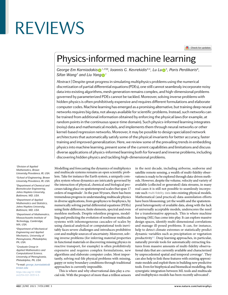 Physics-Informed Machine Learning: A Review