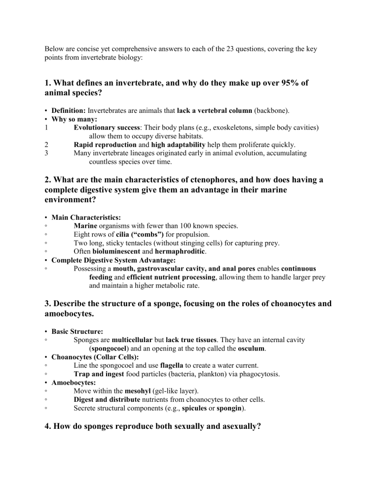 Invertebrate Biology Study Guide: Key Concepts & Definitions