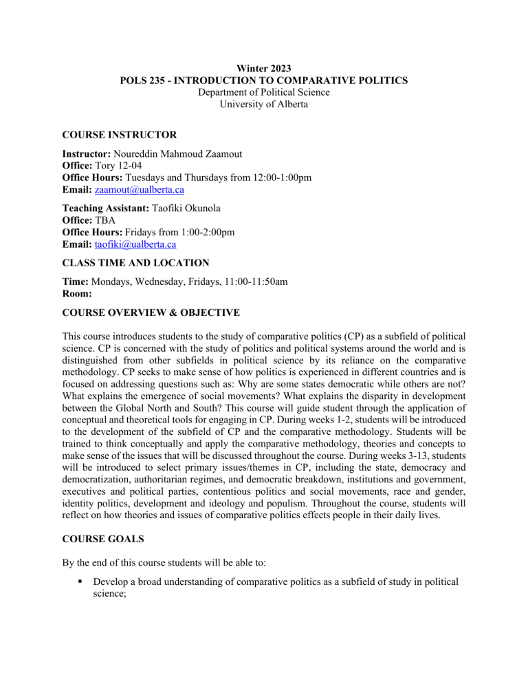 POLS 235: Intro to Comparative Politics Syllabus, UAlberta