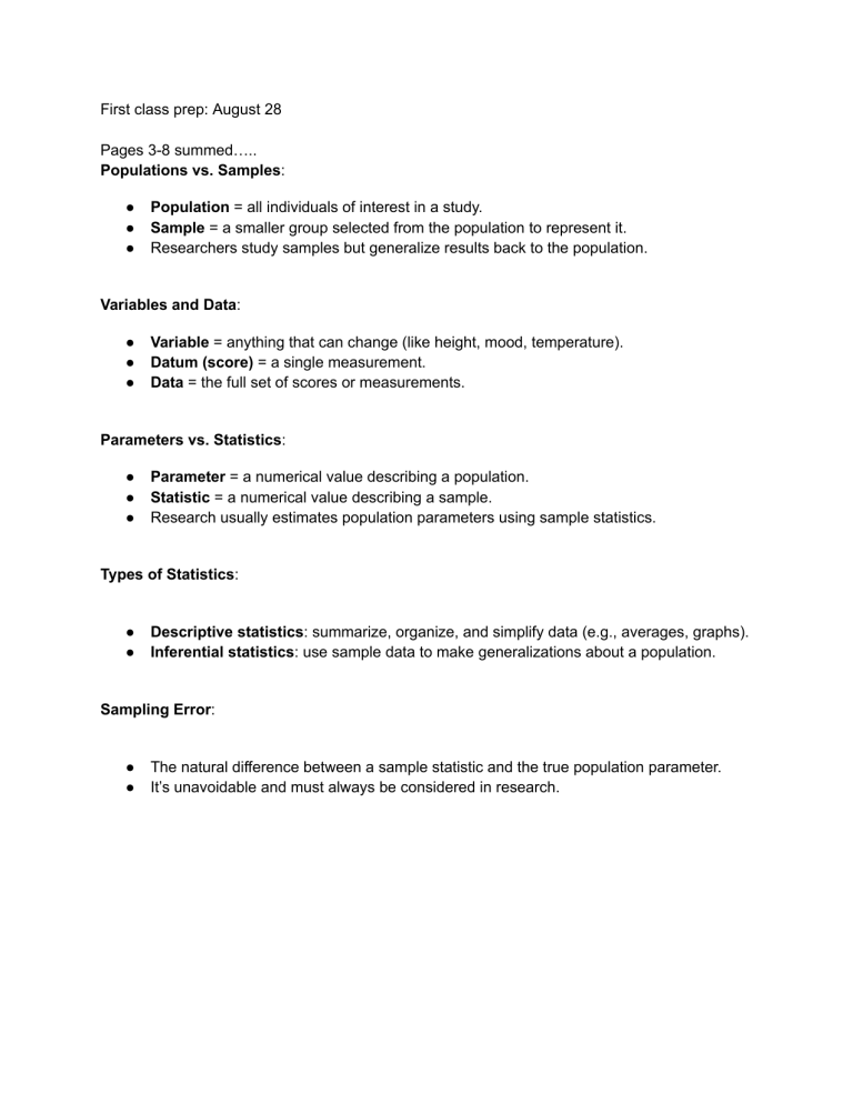 Statistics: Populations, Samples, and Variables