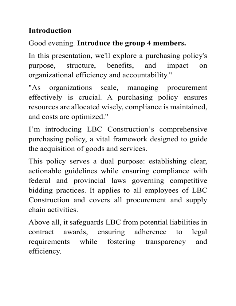 LBC Construction Purchasing Policy Presentation