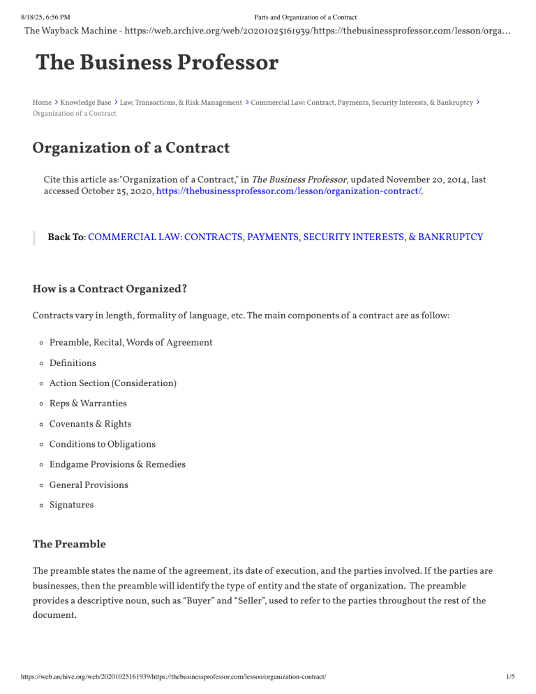 Contract Organization: Key Parts & Provisions Explained