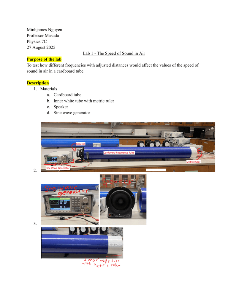 Speed of Sound Lab Report: Physics Experiment Analysis