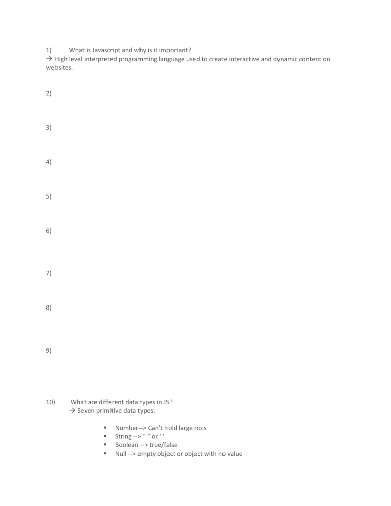 JavaScript Fundamentals: Study Guide