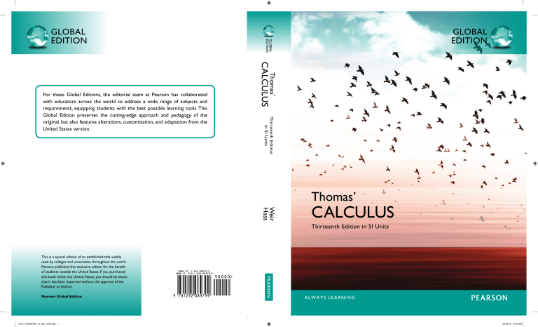 Thomas' Calculus Thirteenth Edition SI Units - Mathematics Textbook