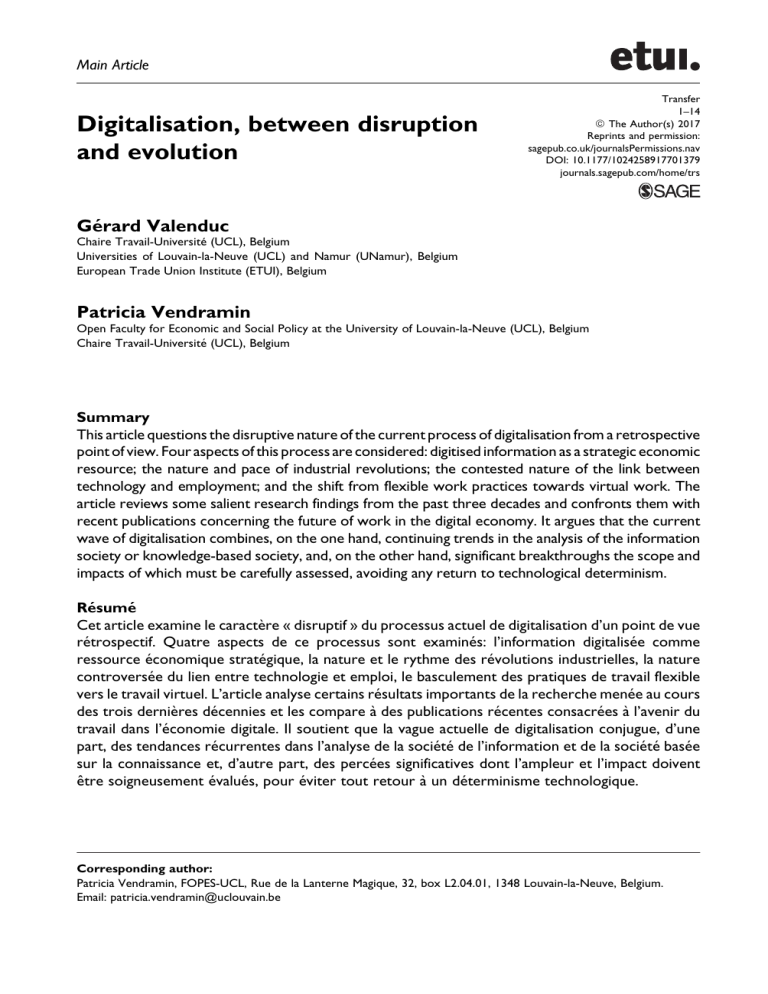 Digitalization: Disruption vs. Evolution - Work & Economy