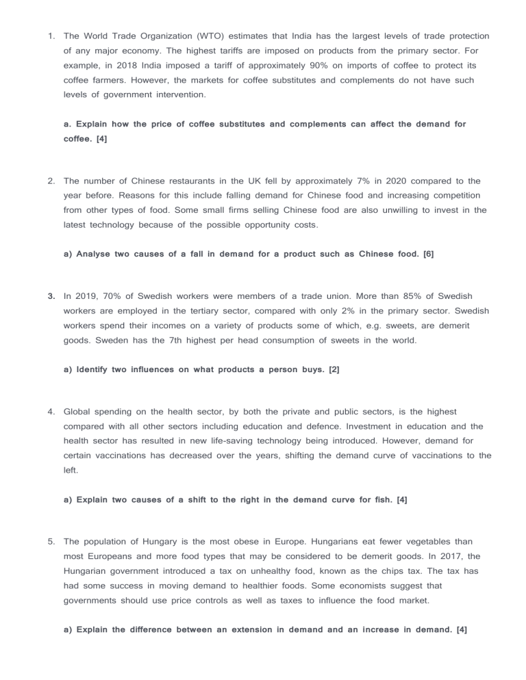 Economics Exam Questions: Demand, Supply, Market Failure & More