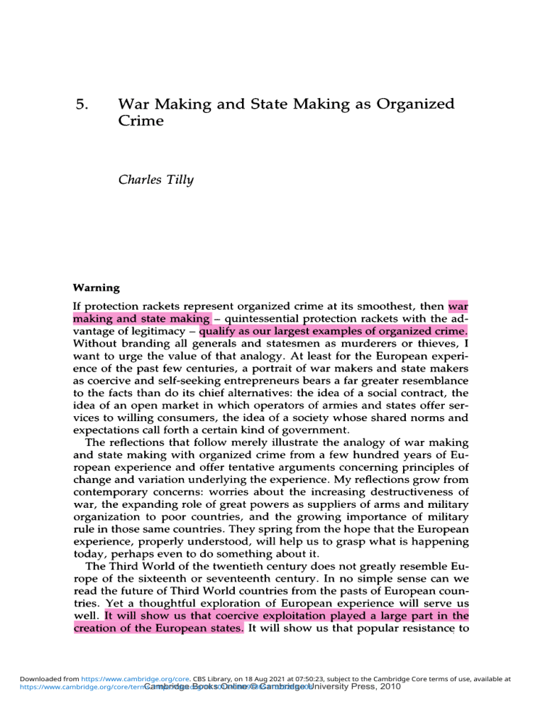 War Making & State Making as Organized Crime: Tilly's Essay