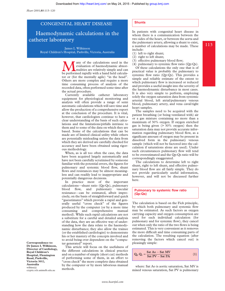 Haemodynamic Calculations in Catheter Lab: Shunts & Qp:Qs Ratio