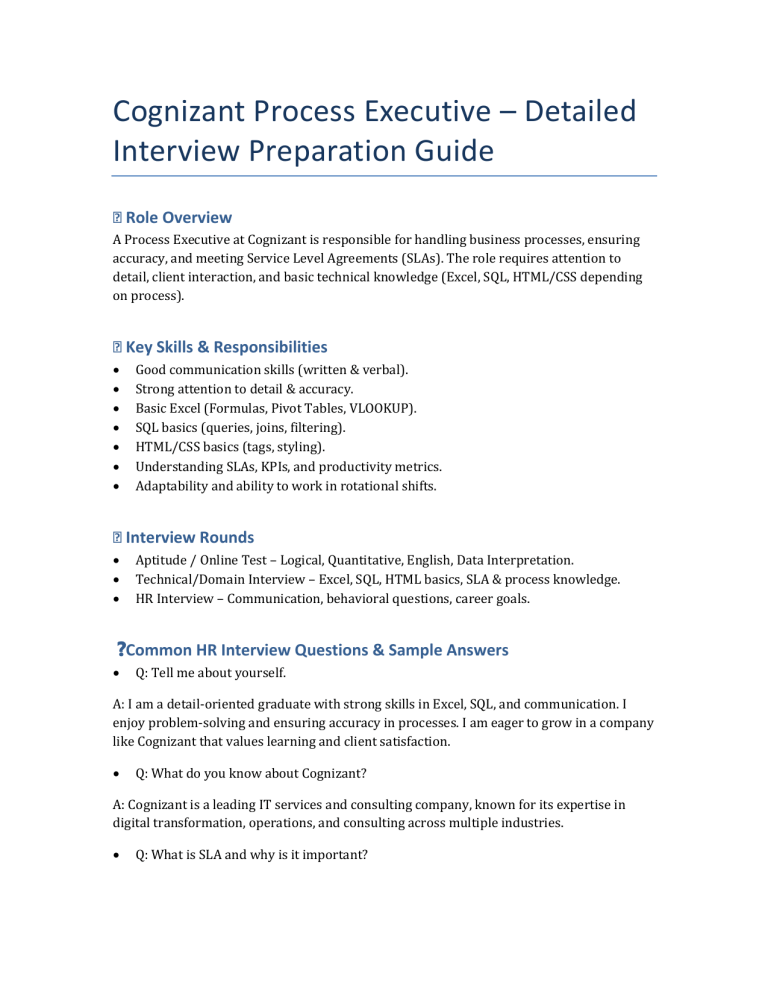 Cognizant Process Executive Interview Prep Guide