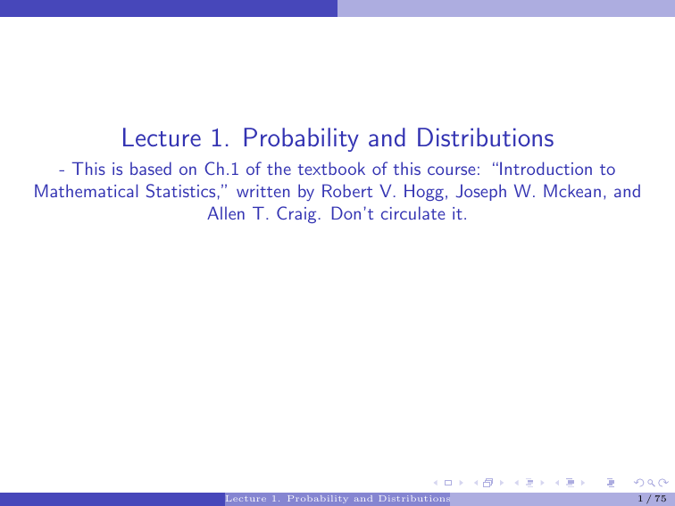 Lecture 1: Probability and Distributions - Mathematical Statistics Course