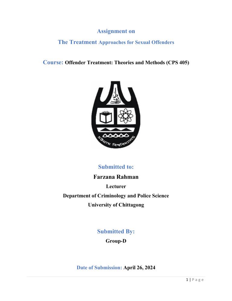 Treatment Approaches for Sexual Offenders: Criminology Assignment