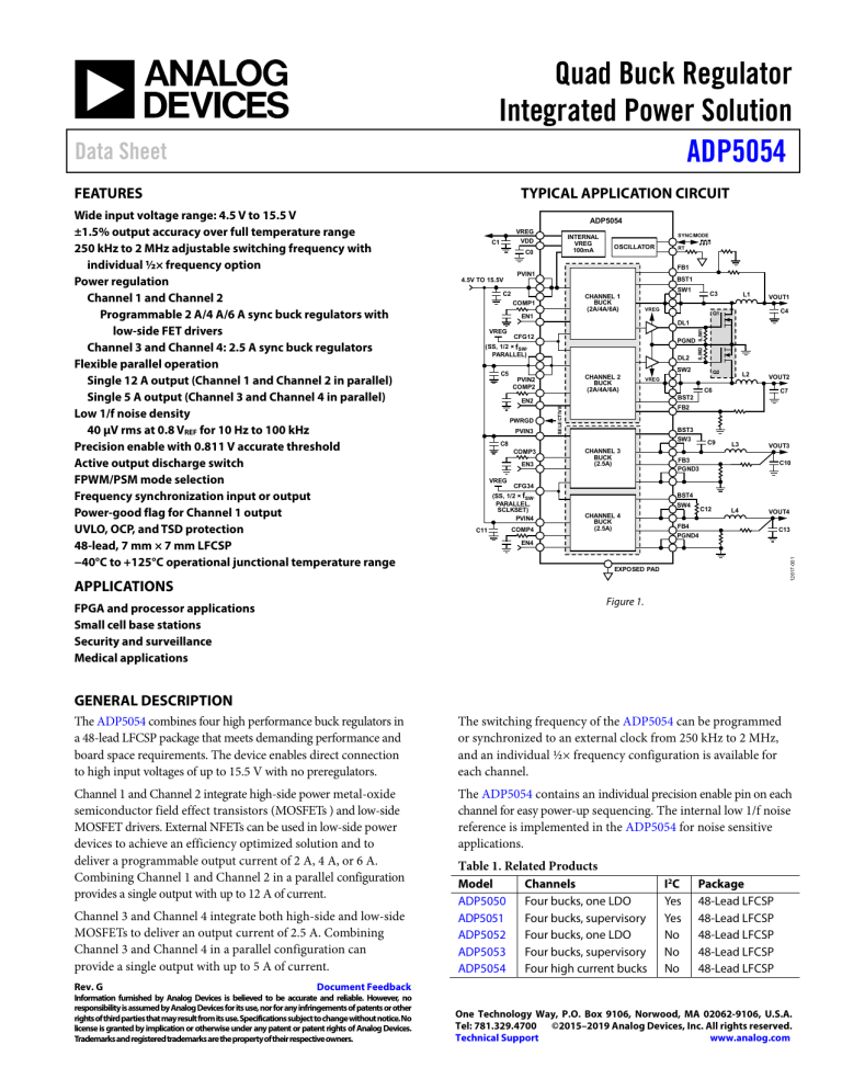 ADP5054 Quad Buck Regulator Data Sheet | Integrated Power Solution