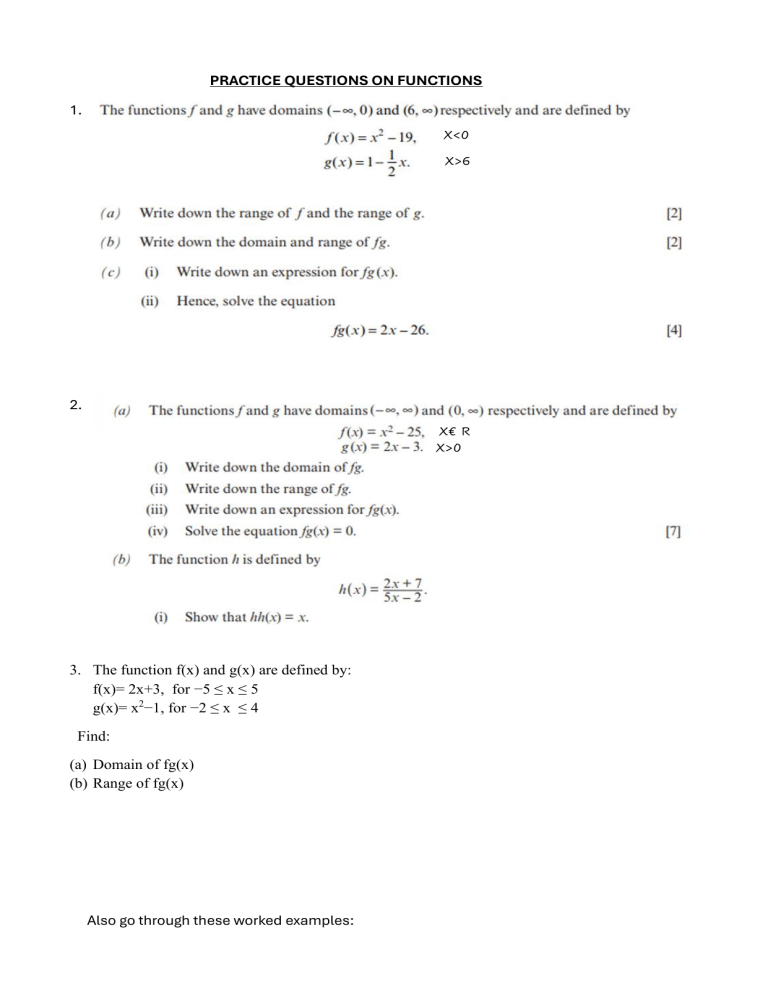 Functions Practice Questions: Domain, Range & Composite Functions