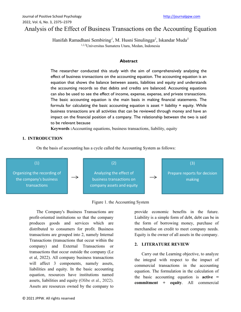 Analysis of Business Transactions' Effect on the Accounting Equation