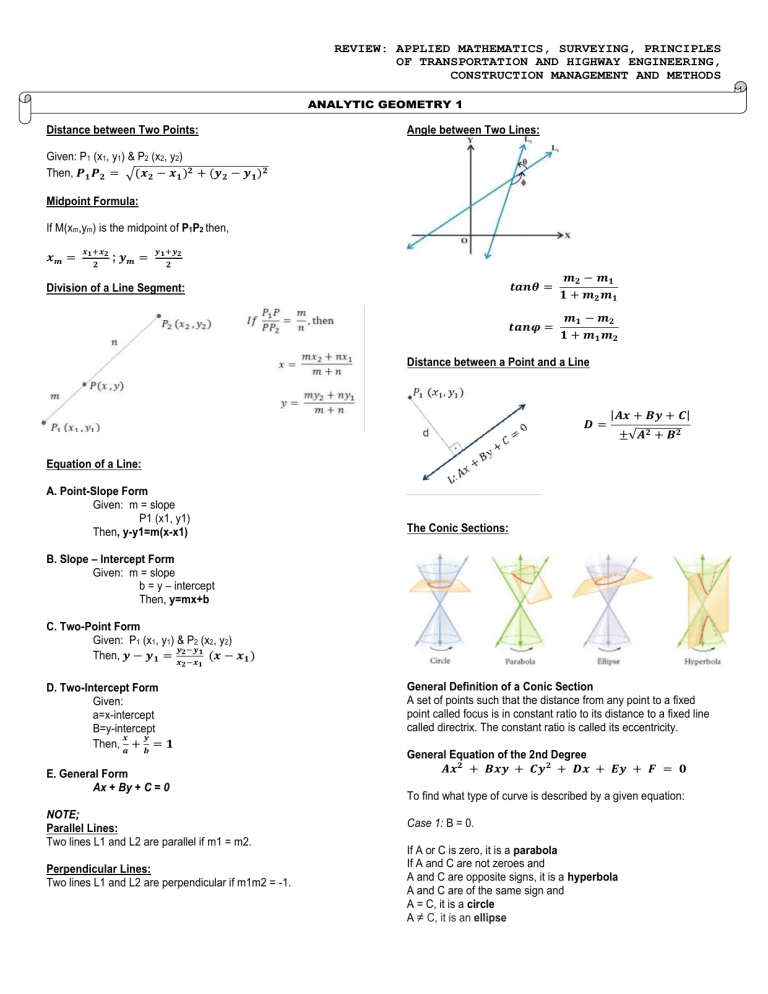 Analytic Geometry Review: Applied Math, Surveying, Engineering