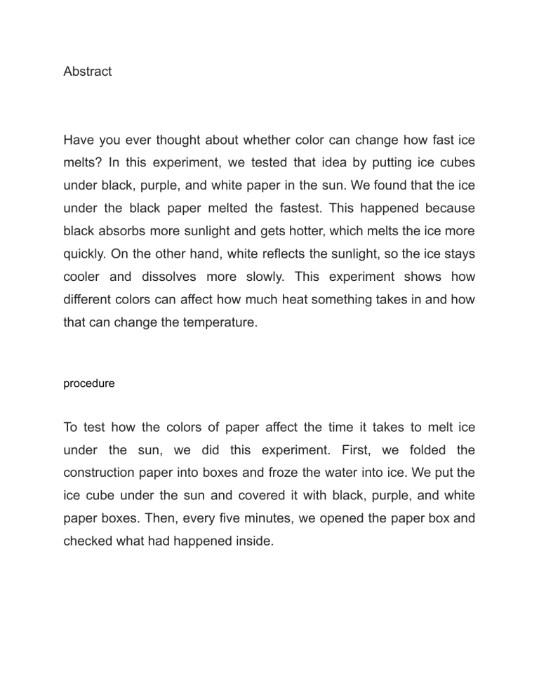 Color's Effect on Ice Melting: An Experiment Report