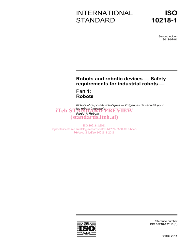 ISO 10218-1:2011 | Safety Requirements for Industrial Robots - Part 1