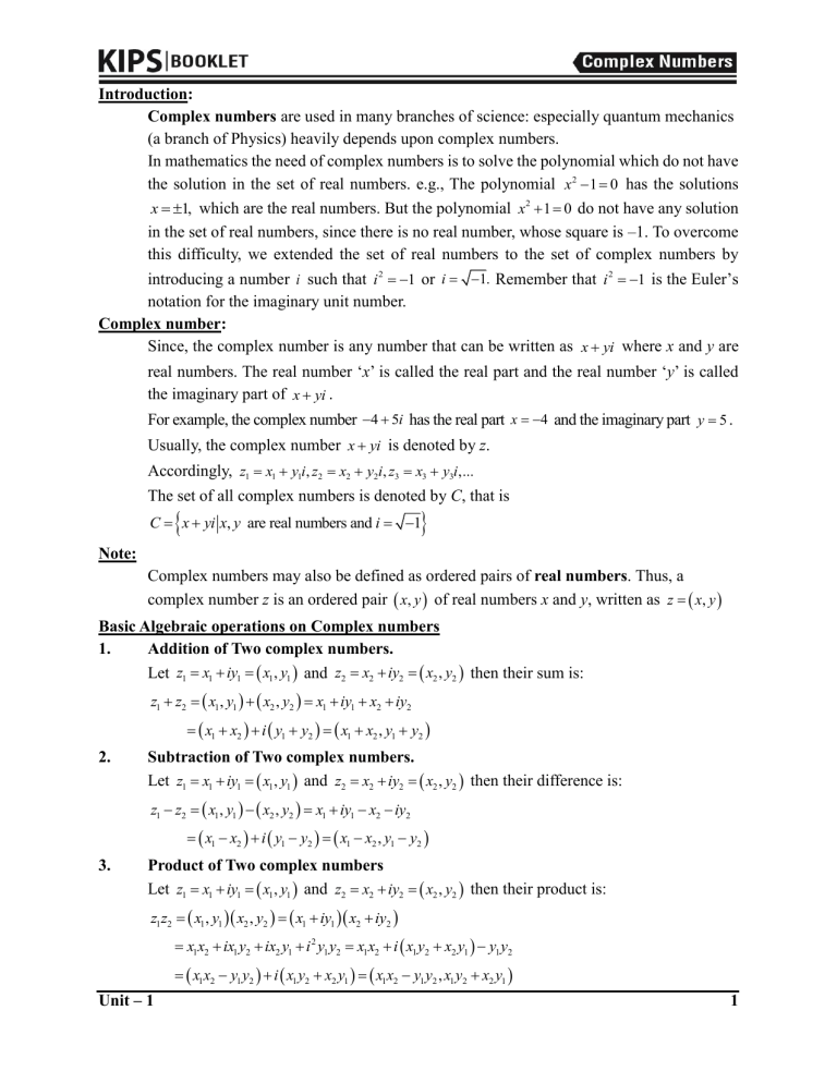 Complex Numbers: Definitions, Operations, Properties & Exercises | KIPS