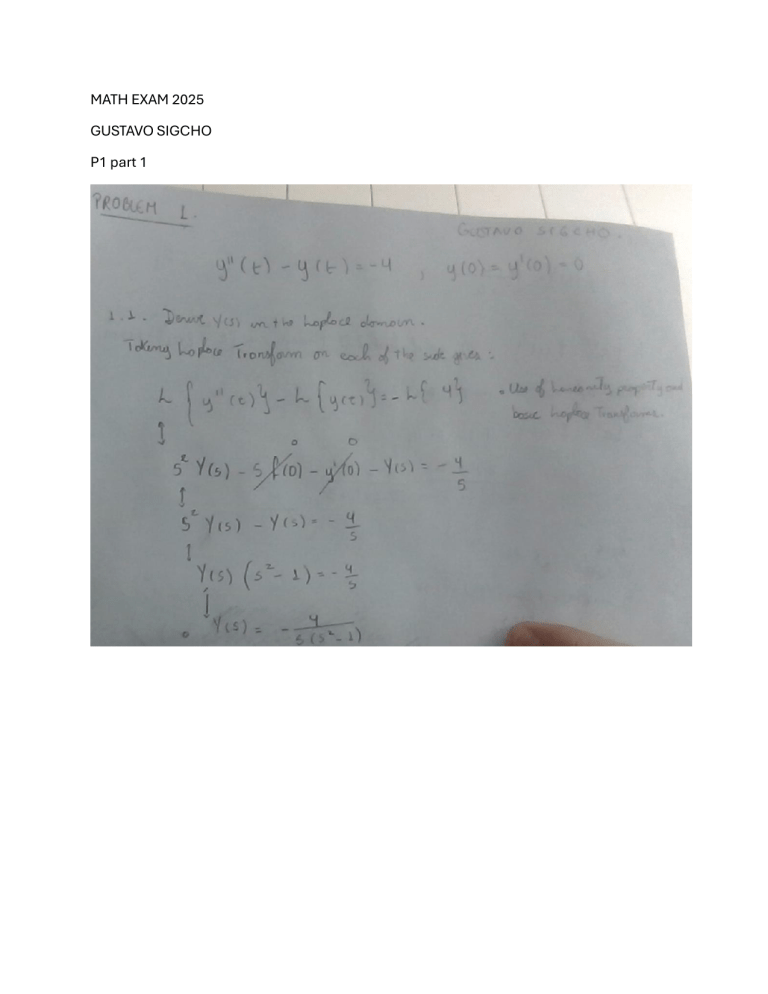 MATH EXAM 2025: Laplace Transform Solution for Differential Equation