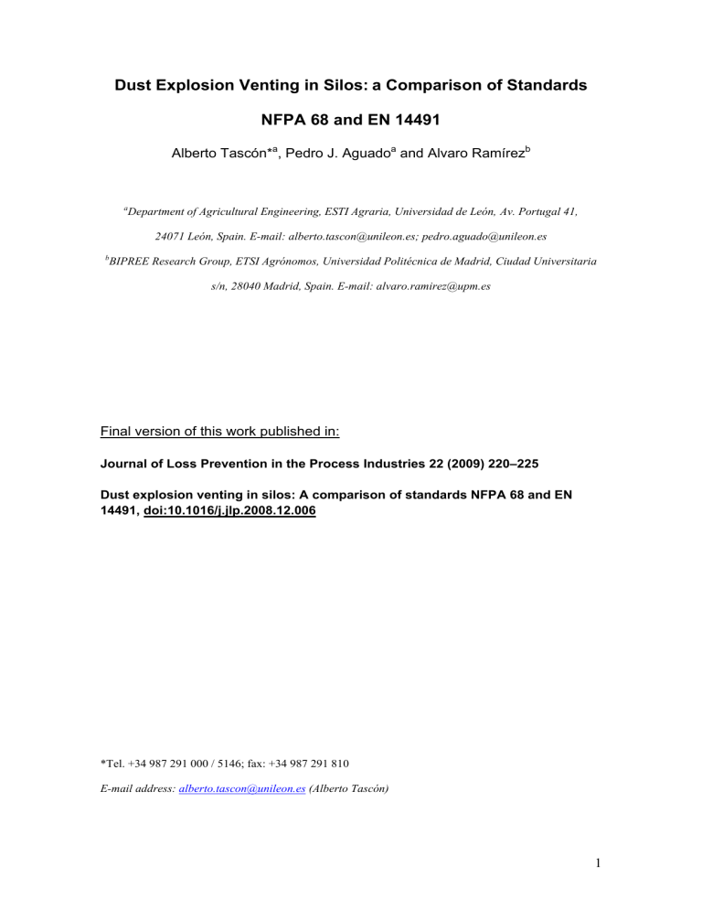 Dust Explosion Venting in Silos: NFPA 68 vs EN 14491 Standards Comparison