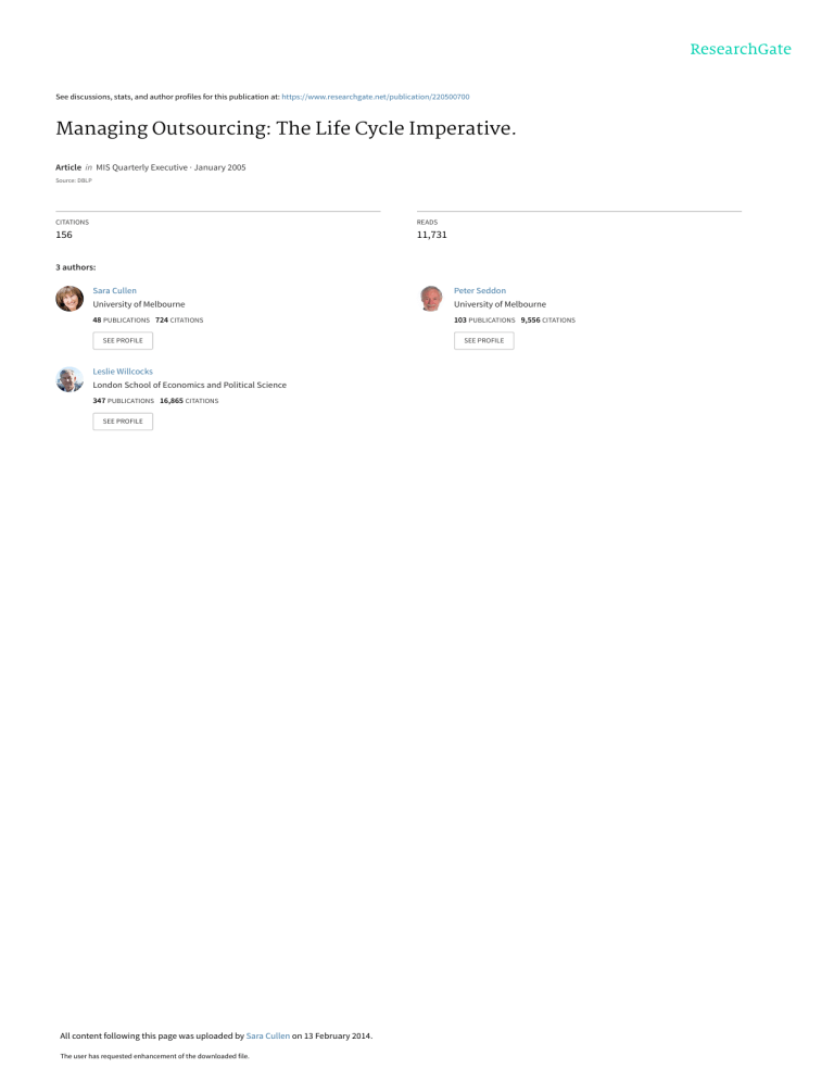 Outsourcing Lifecycle Model: Managing IT & Business Process Success