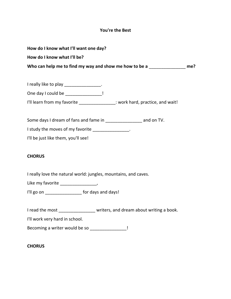 You're the Best: Fill-in-the-Blanks Activity for Self-Reflection