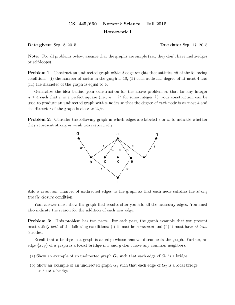 Network Science Homework: Graph Theory Problems
