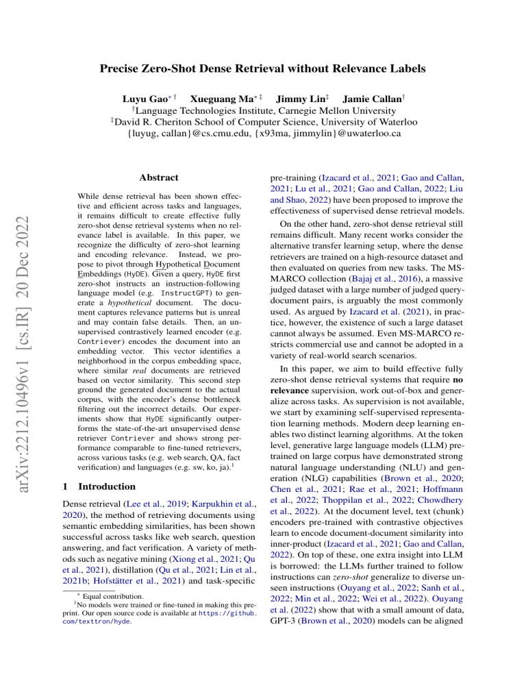 HyDE: Precise Zero-Shot Dense Retrieval Research