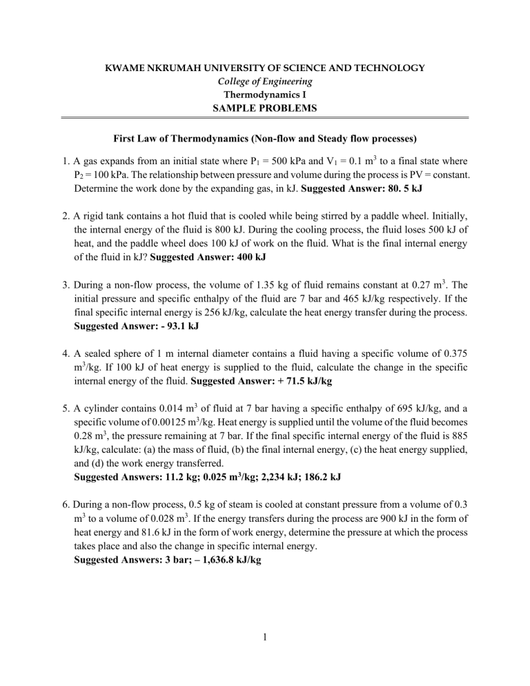 Thermodynamics Sample Problems: First Law Exercises