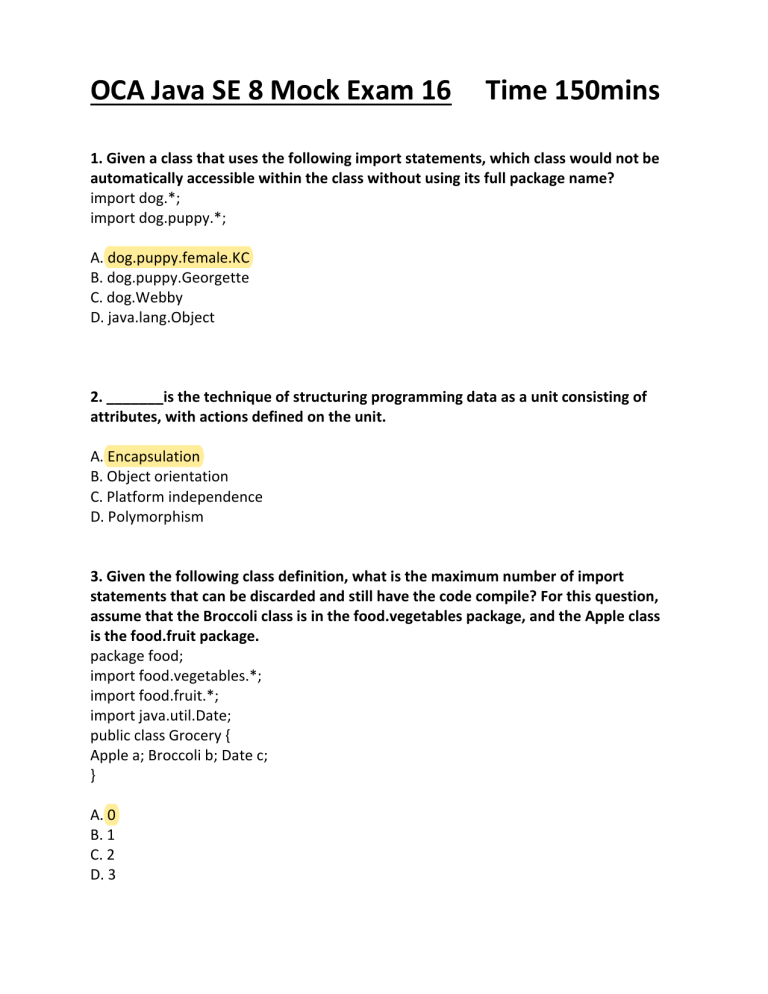 OCA Java SE 8 Mock Exam