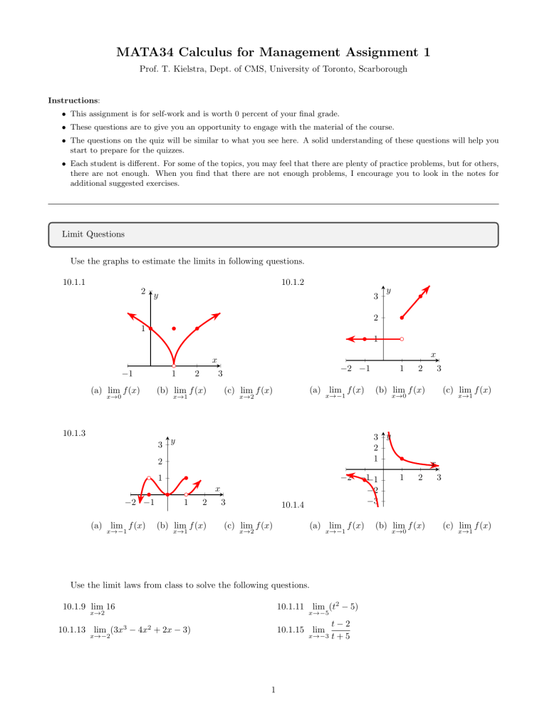 MATA34 Calculus for Management Assignment 1: Limits & Continuity