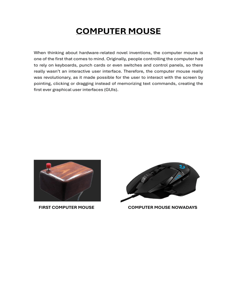 Computer Mouse: History, Evolution, and Graphical User Interfaces