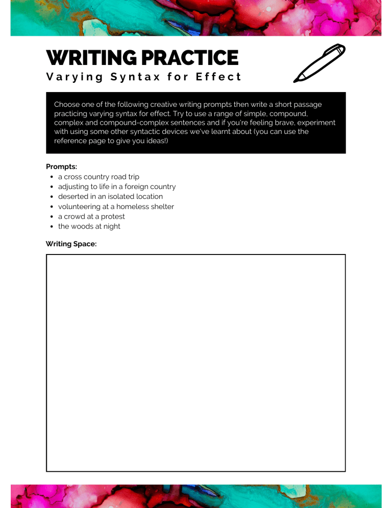 Writing Practice: Varying Syntax for Effect - Sentence Types & Devices