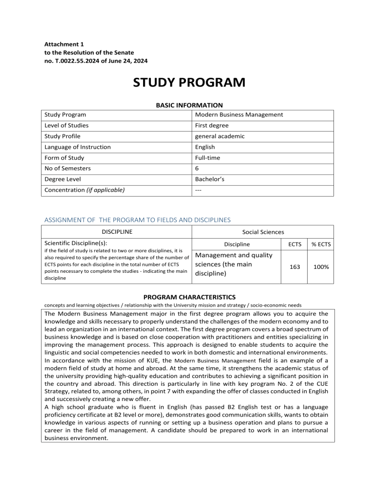 Modern Business Management Study Program - Bachelor's Degree