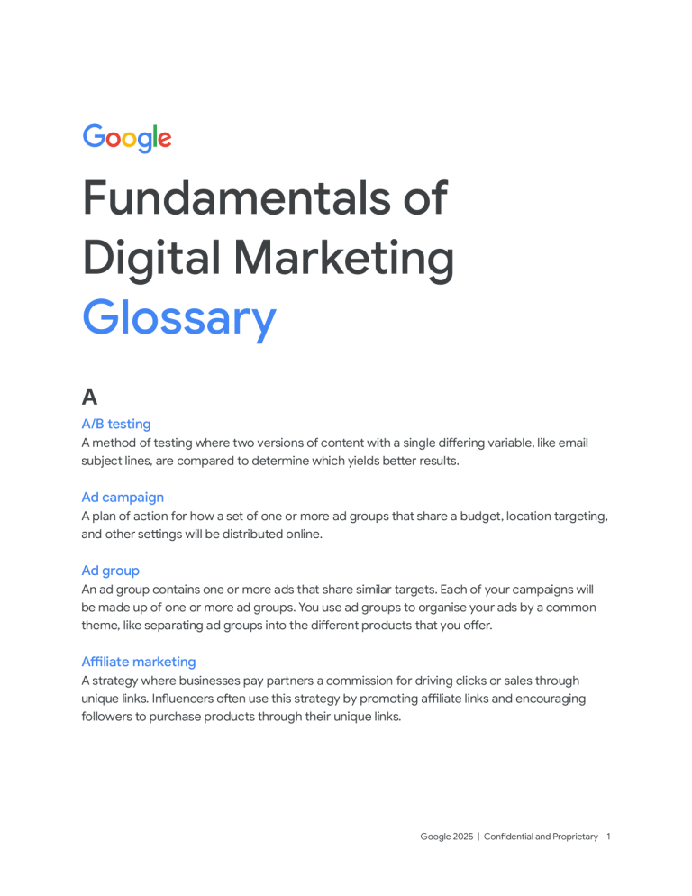 Digital Marketing Glossary: Fundamentals & Key Terms (Google 2025)