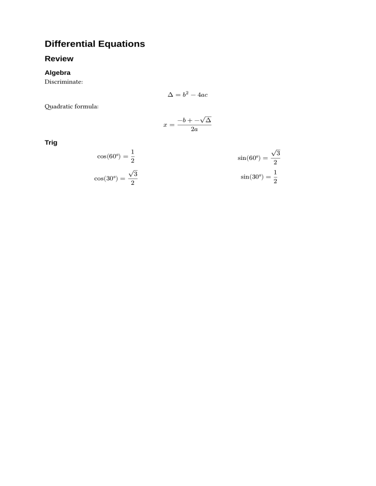 Differential Equations Review: Formulas & Methods