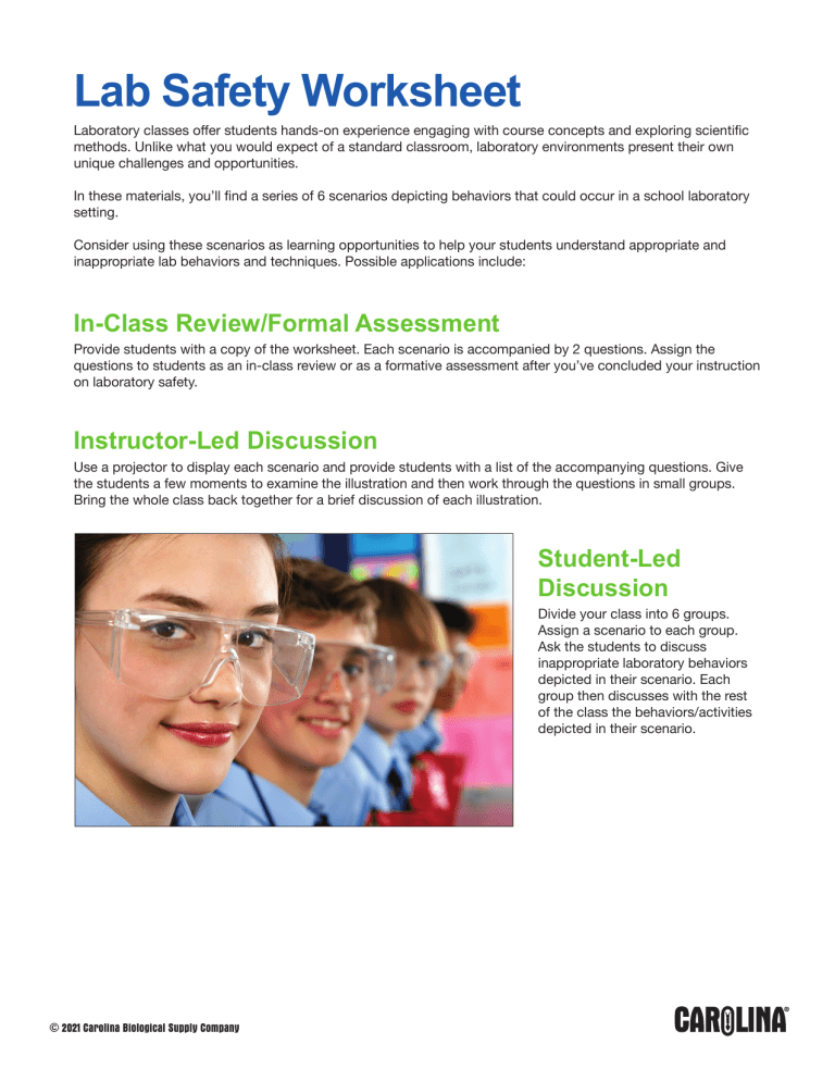 Lab Safety Worksheet: Scenarios & Questions