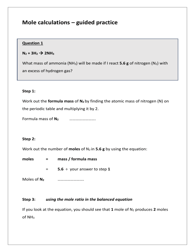 Mole Calculations Guided Practice: Stoichiometry Problems & Solutions
