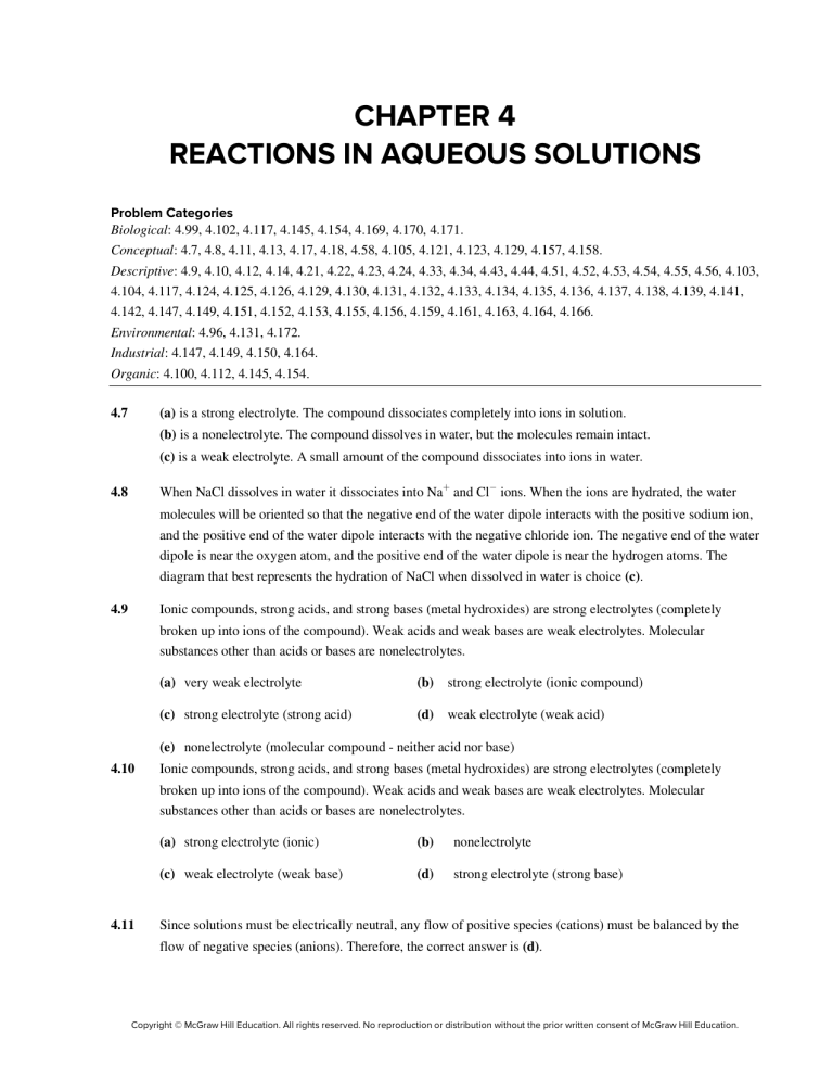 Chapter 4: Reactions in Aqueous Solutions - Chemistry Problems