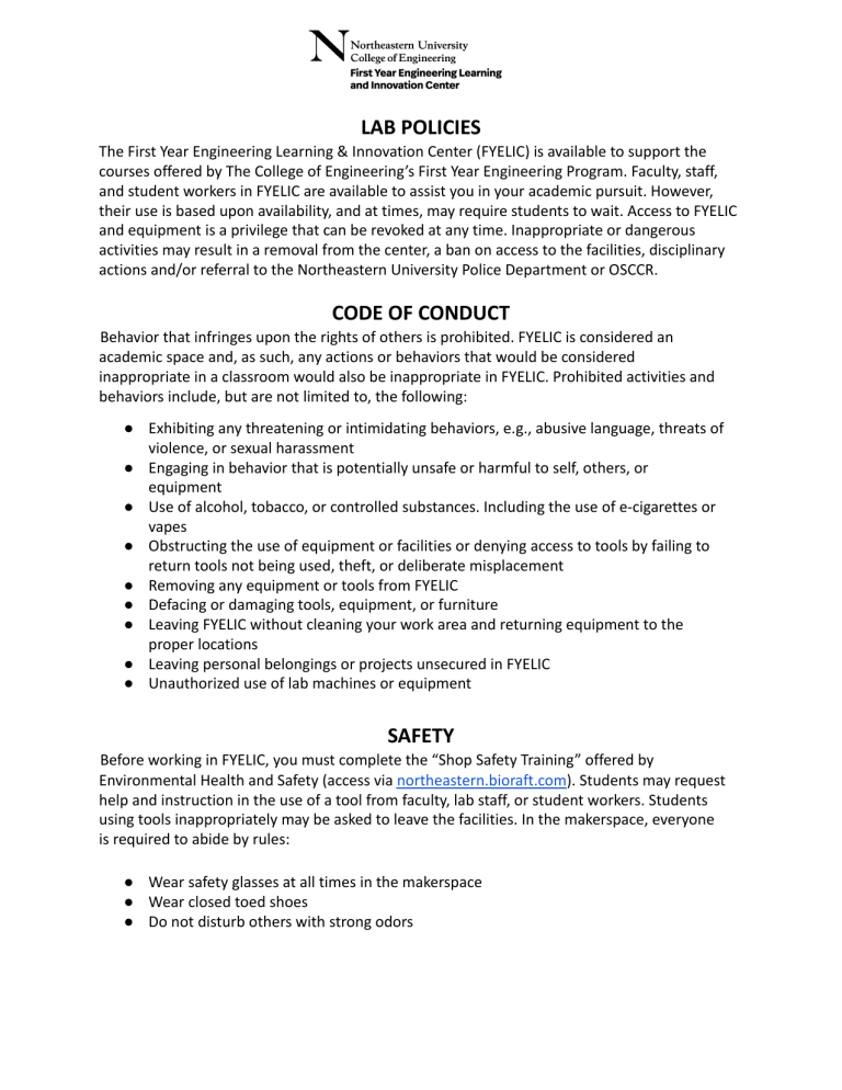 FYELIC Lab Policies & Safety Guidelines
